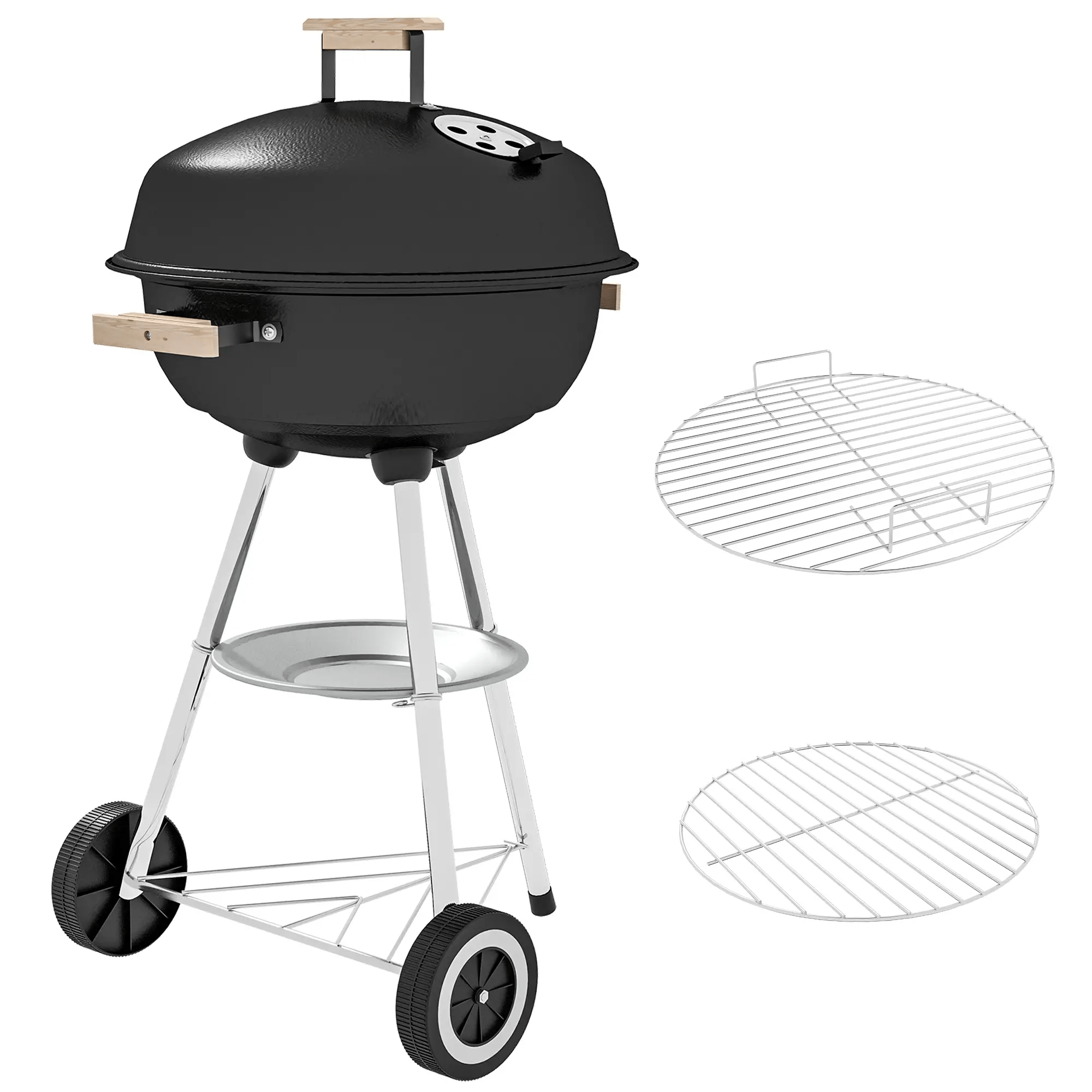 Outsunny Portable Round Kettle Charcoal Grill BBQ Smoker with Lid Outd ...